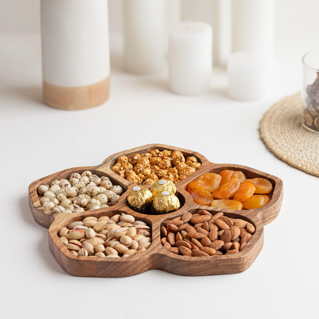 Floret Acacia Wood Snack Serving Platter cum Tray – Aurum Crafts