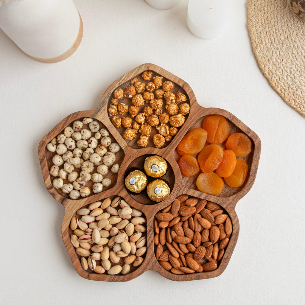 Floret Acacia Wood Snack Serving Platter cum Tray – Aurum Crafts