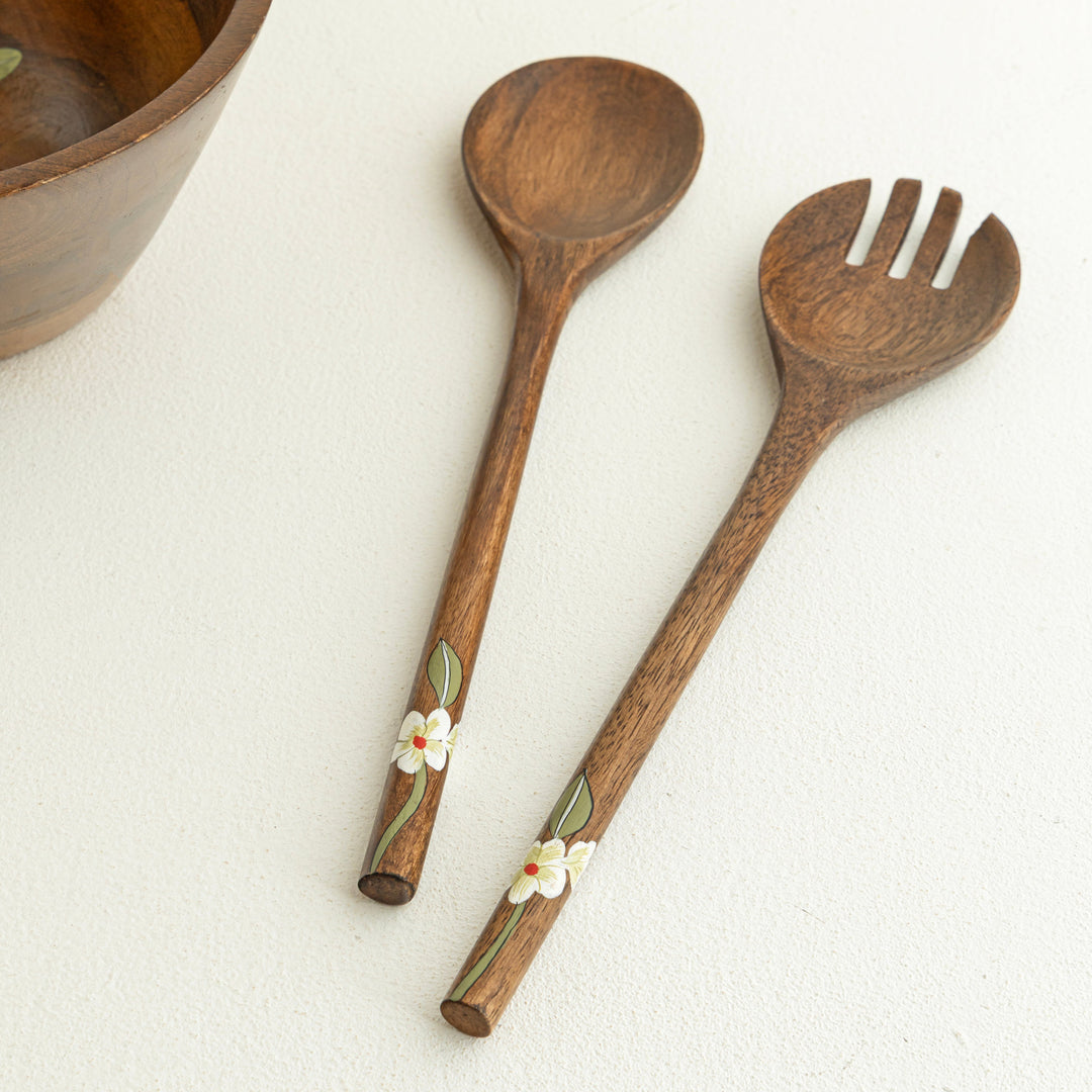 Aurum Crafts | Handpainted Premium Wooden Salad Spoon (Set of 2 Pcs)