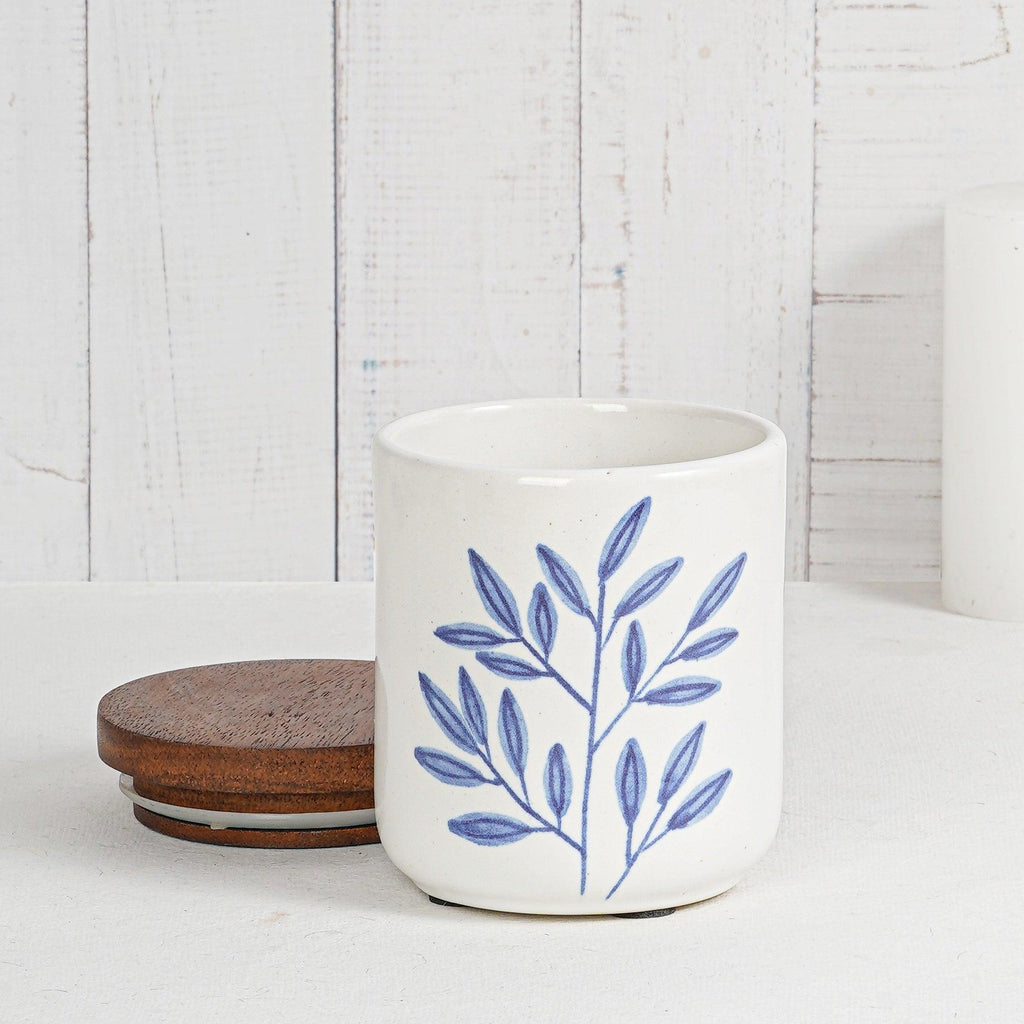 Aurum Crafts | Botanica Blue Handpainted Ceramic Jar Small (500ml) with ...
