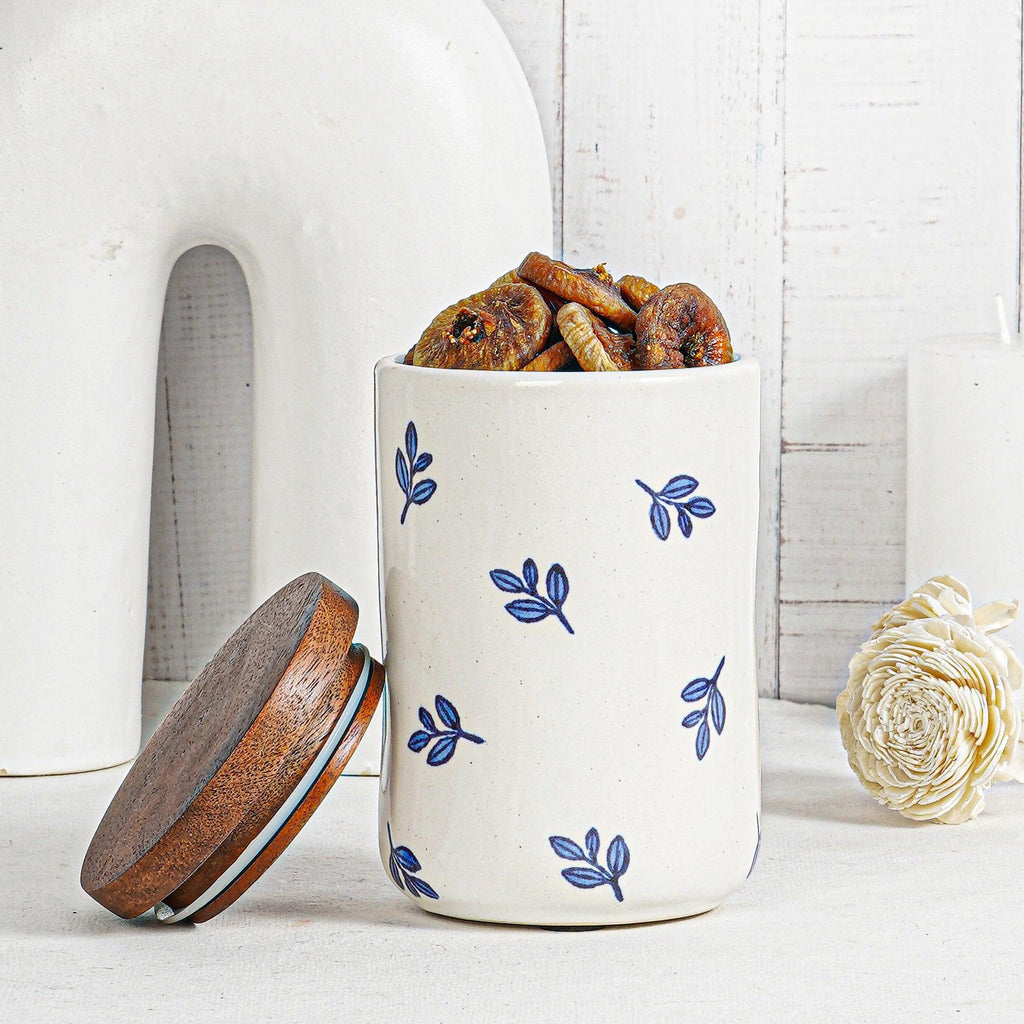 Botanica Blue Handpainted Ceramic Jar Large (750ml) with Wooden Lid ...