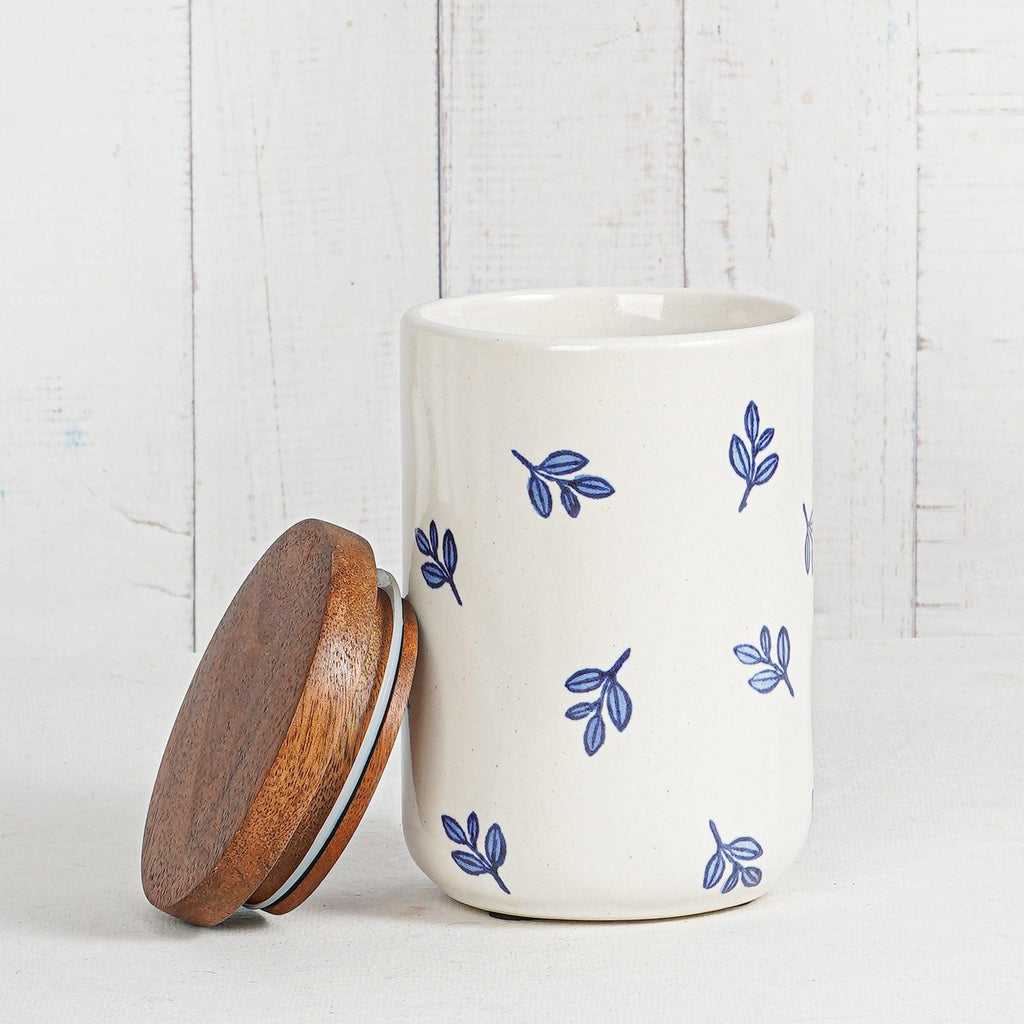 Aurum Crafts | Botanica Blue Handpainted Ceramic Jar Large (750ml) with ...