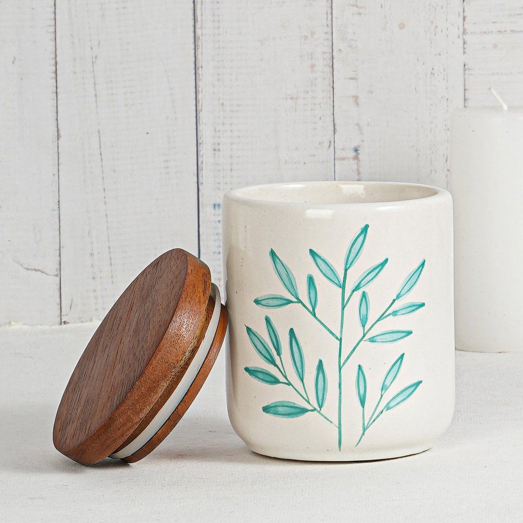 Aurum Crafts | Botanica Green Handpainted Ceramic Jar Small (500ml ...