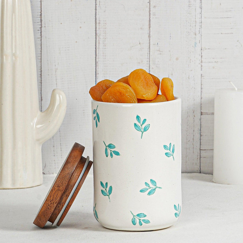 Aurum Crafts | Botanica Green Handpainted Ceramic Jar Large (750ml ...