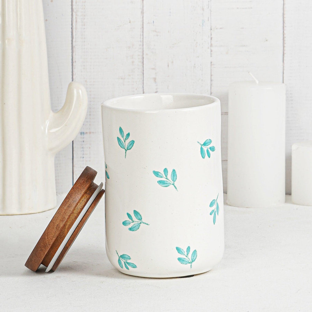 Aurum Crafts | Botanica Green Handpainted Ceramic Jar Large (750ml ...