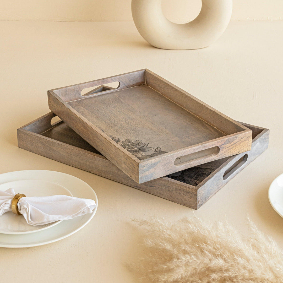 Aurum Crafts | Premium Handpainted Wooden Trays (Set of 2)