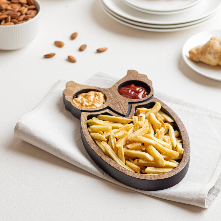 Aurum Crafts | Mango Wood Owl Chip and Dip Platter (Size 11.5in x 6.5in ...