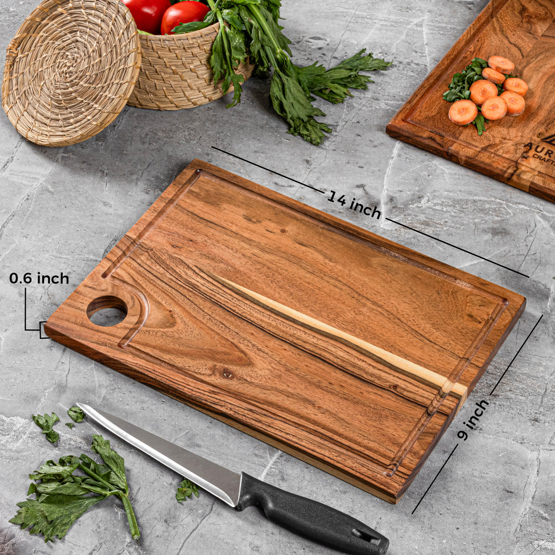 Aurum Crafts | Rectangular Acacia Wood Cutting Board (Size 14in x 9in x ...