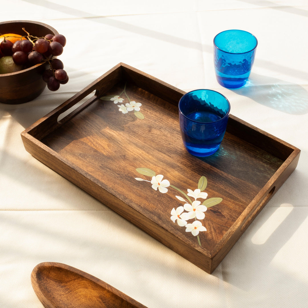 Aurum Crafts | Handpainted Premium Wooden Serving Tray (Size 16in x ...