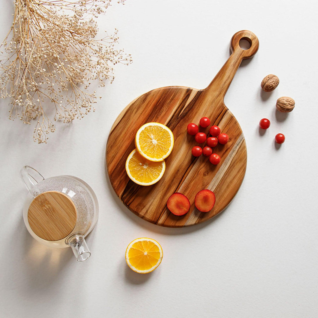 Aurum Crafts | Round Teak Wood Cheese and Wine Board cum Platter (Size ...